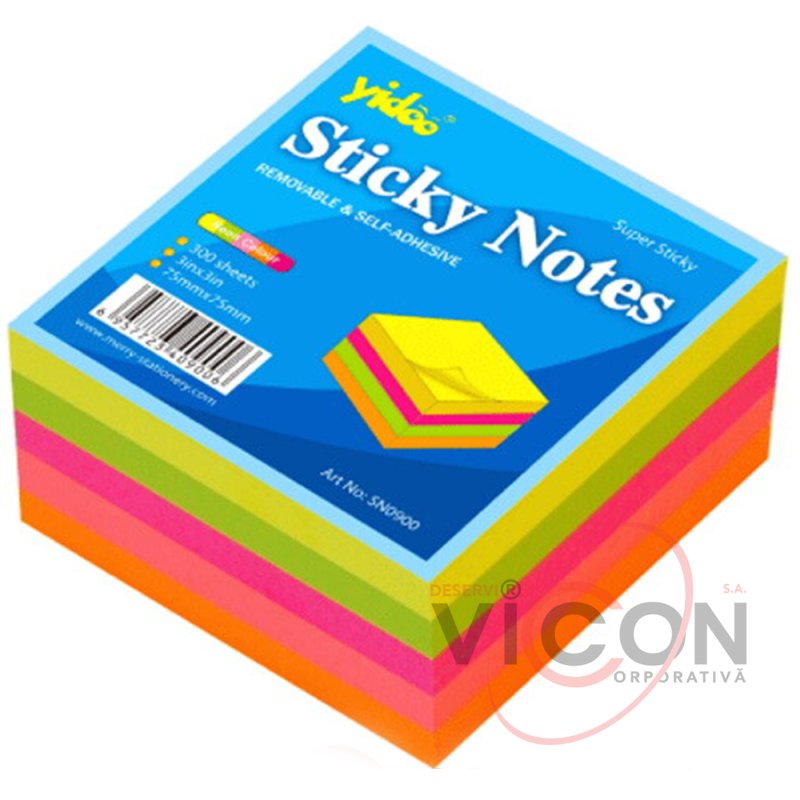 Hârtie pentru notițe cu strat adeziv Yidoo, 300 file 75x75mm, mix de ...