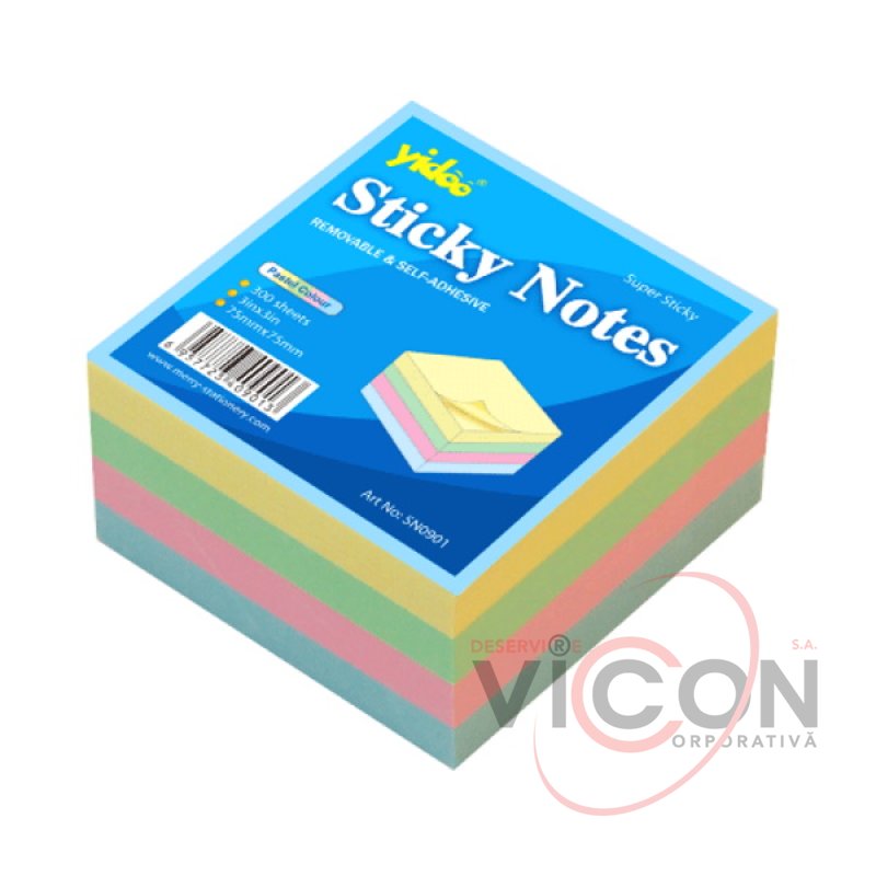 Hârtie pentru notițe cu strat adeziv Yidoo, 300 file, 75x75mm, mix din ...