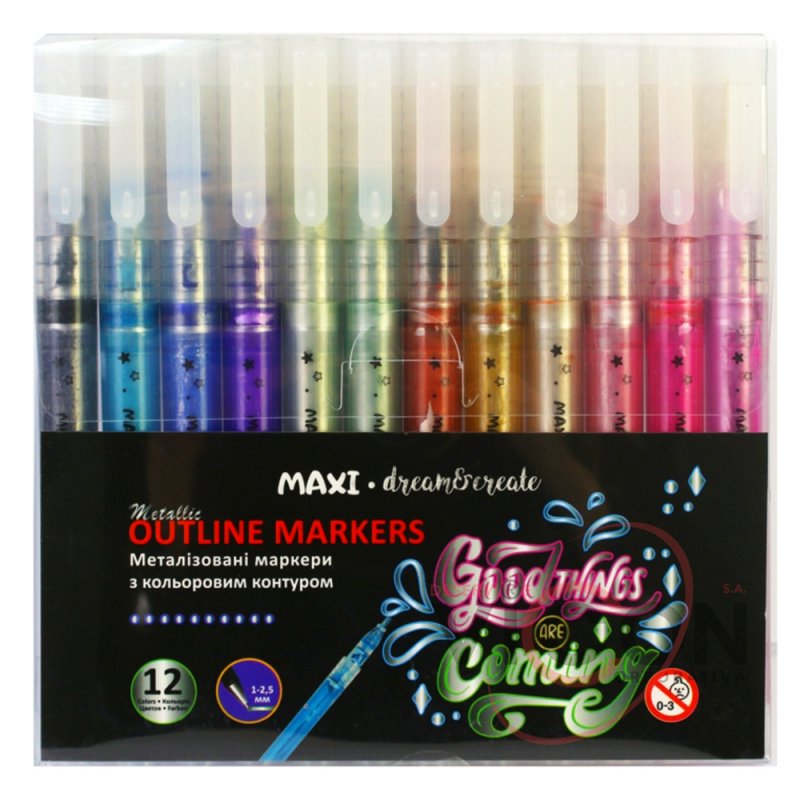 Markere metalizate cu contur colorat, 12 culori