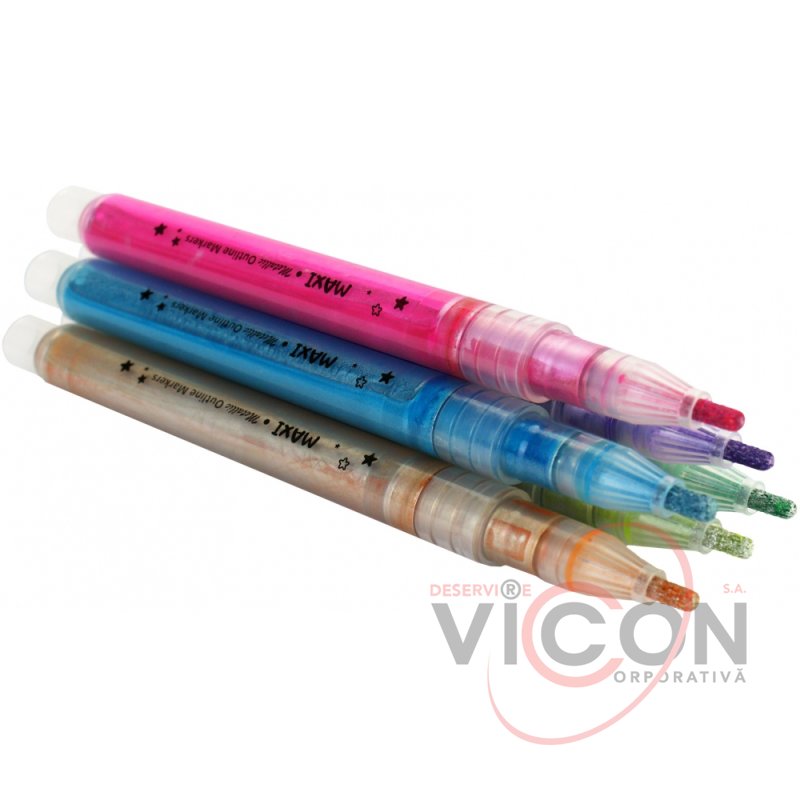 Markere metalizate cu contur colorat, 6 culori