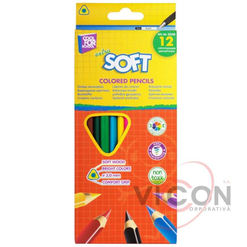 Creioane colorate, 12 culori, Extra Soft