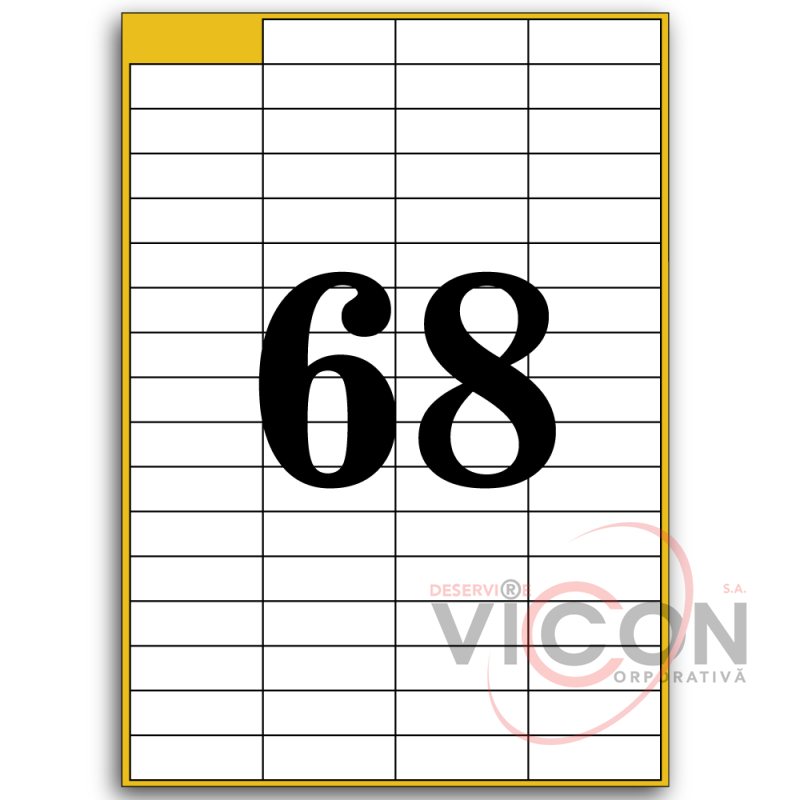 Etichete autoadezive albe, 68 pe foaie. Dimensiuni: 48 x 16,6 mm