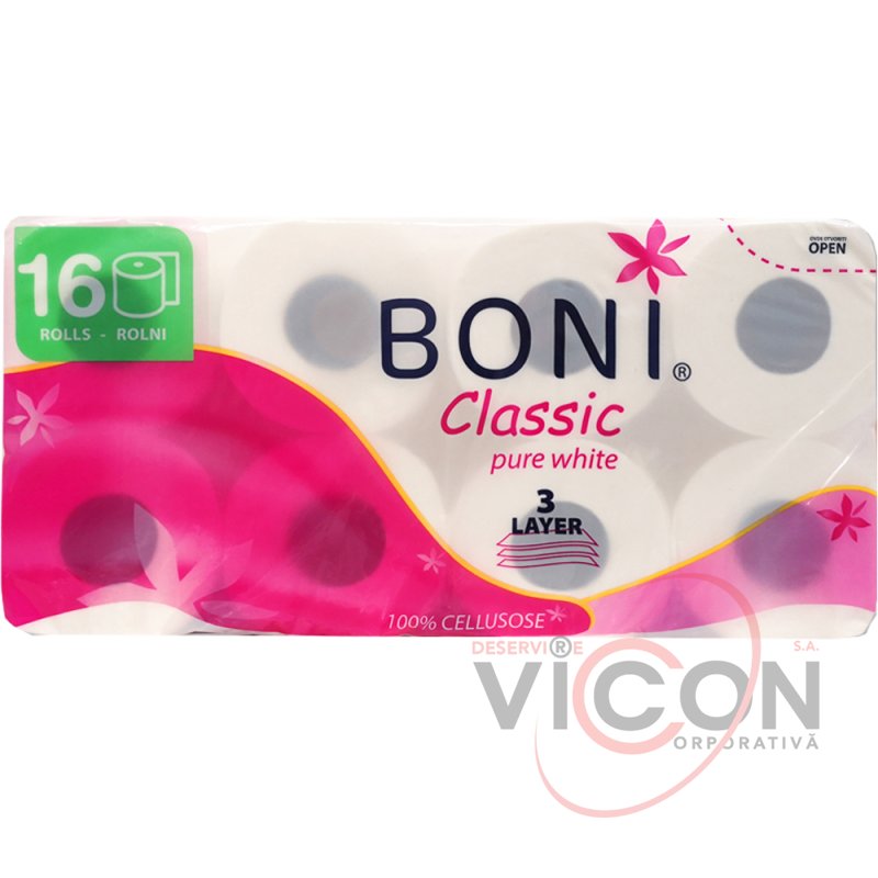 Hârtie igienică BONI Classic Pure White 3 straturi, 16 role