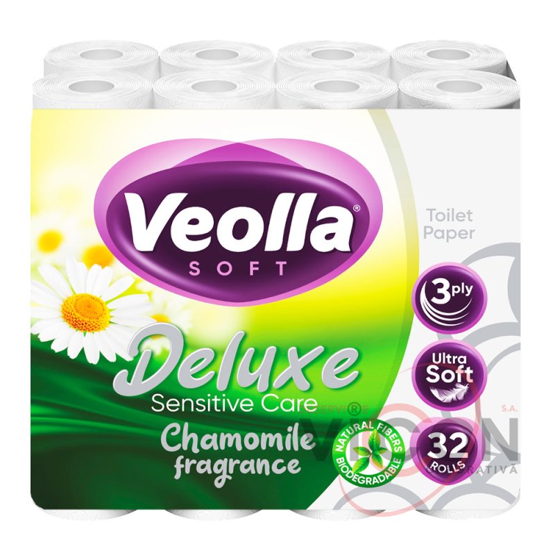 Туалетная бумага 3 слоя, 32 рулона, VEOLLA DELUXE ромашка,