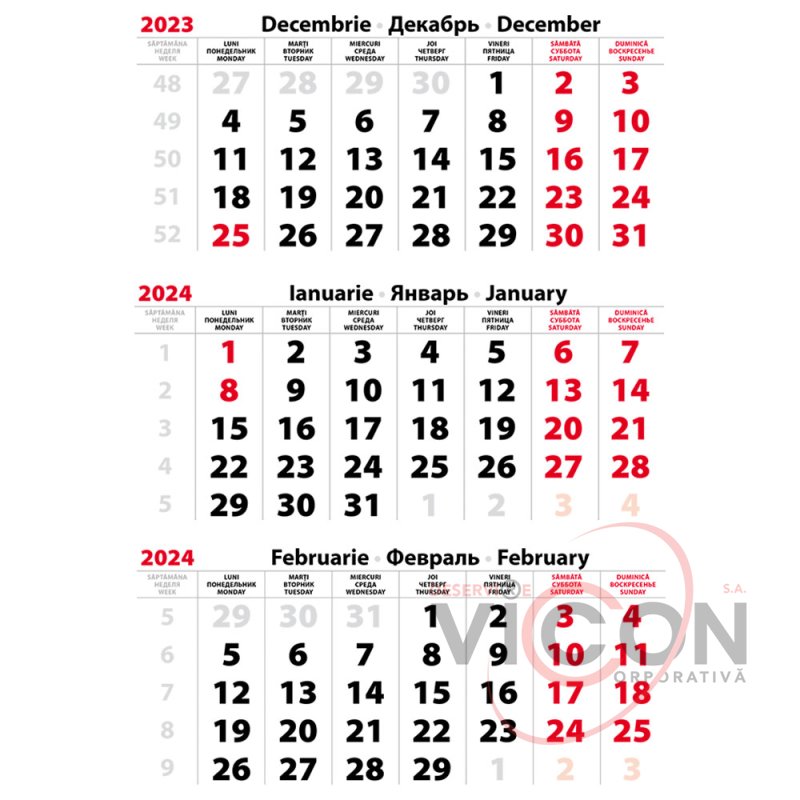 Calendar trimestrial personalizat 2024