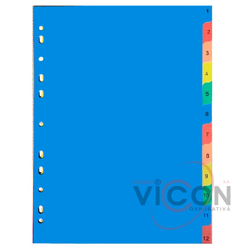 Index din plastic mat cu enumerare (1-12) cu 12 sectiuni