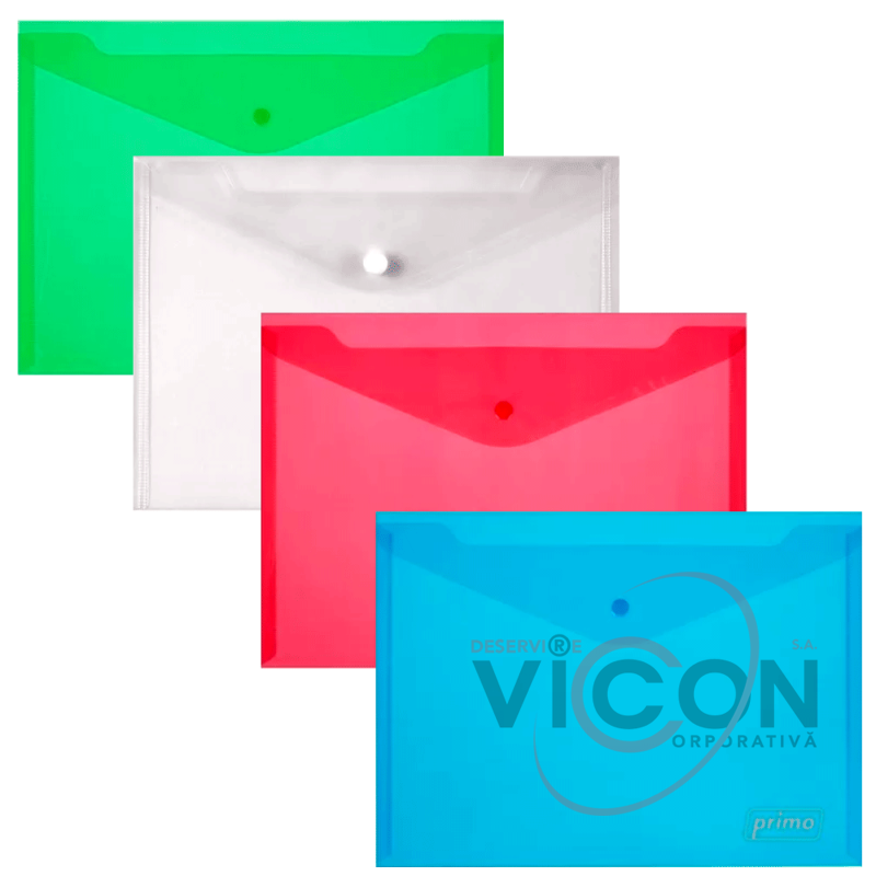 Mapă plic cu buton A5 PRIMO transparentă 150 mcm