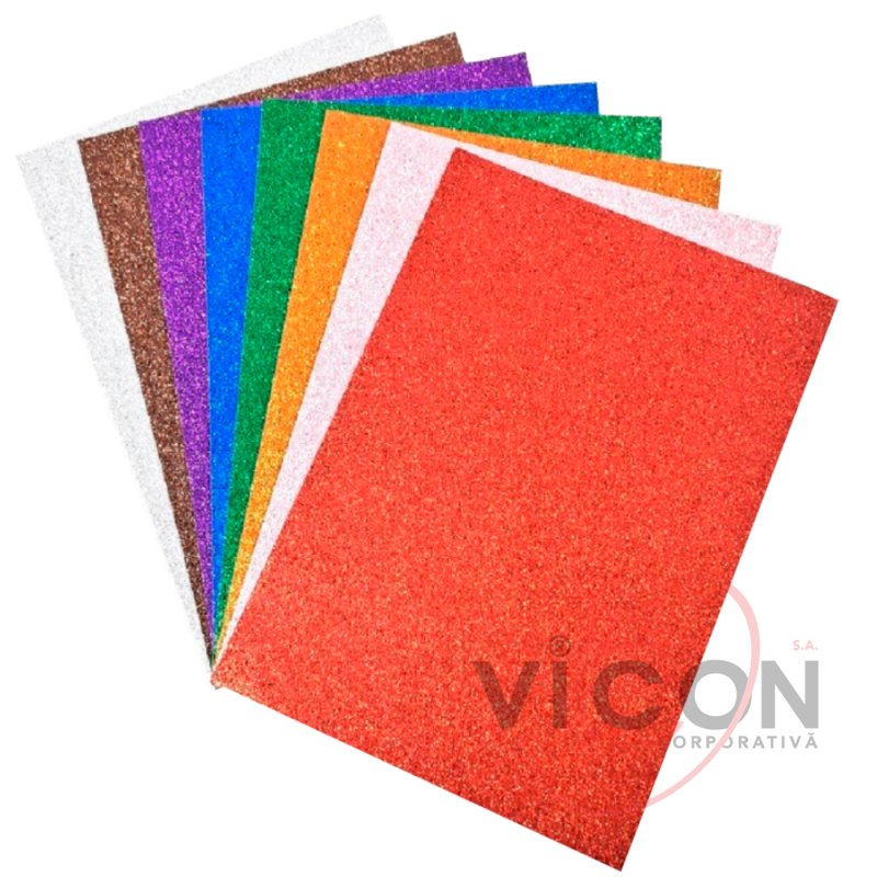 Carton A4 de 8 foi color cu sclipici, 250 g/m