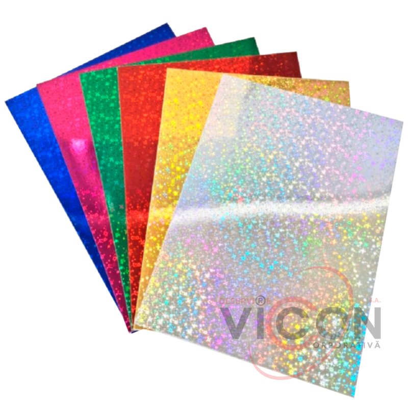 Carton colorat A4 6 foi holografice, Steluțe 230g/m2