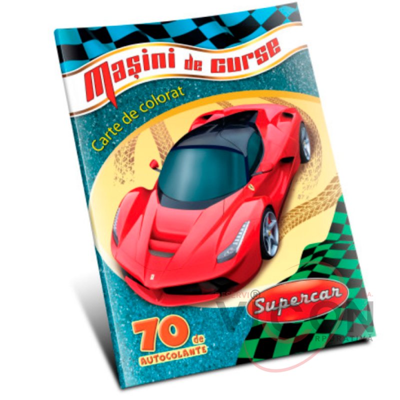 Carte de colorat Masini de curse 70 autocolante, A4,