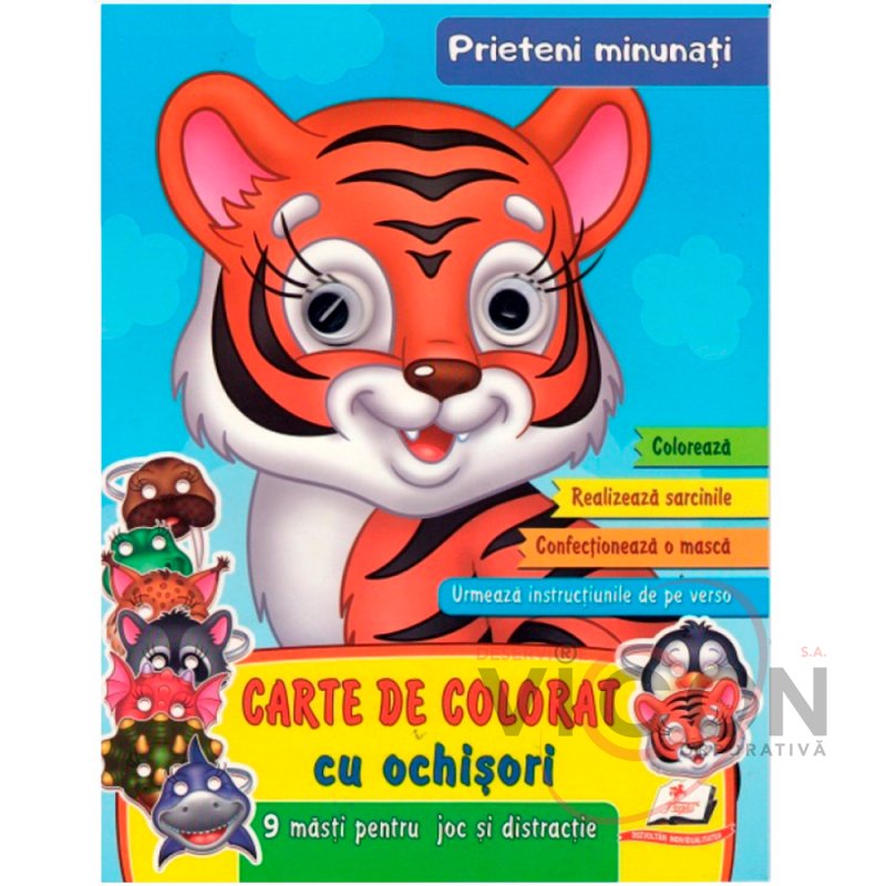 Carte de colorat cu ochisori. Prieteni minunati. 9 masti