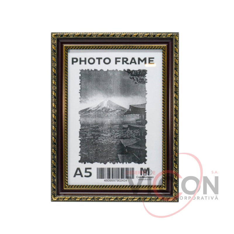 Rama foto A5 15*20 cu picior de suport, neagră cu ornament auriu, 24 mm