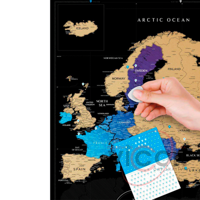 Harta Scratch-Map of Europe Black 60x40 cm