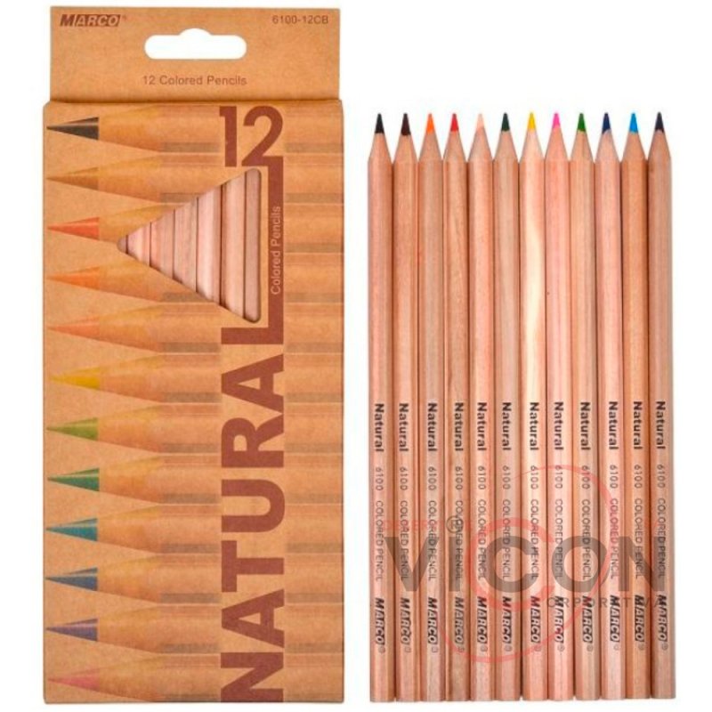 Creioane color, 12 culori, MARCO Natural