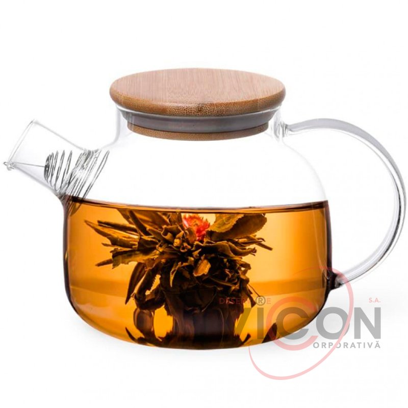 Ceainic pentru infuzie cu capac din bambus 1L