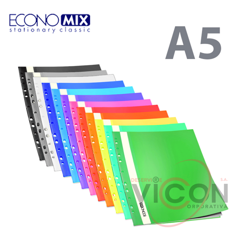 Dosar A5 din plastic cu euro-perforare, ECONOMIX