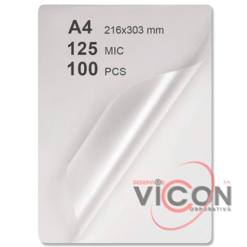 Folii transparente lucioase pentru laminare, A4, 125 mic, 100 coli