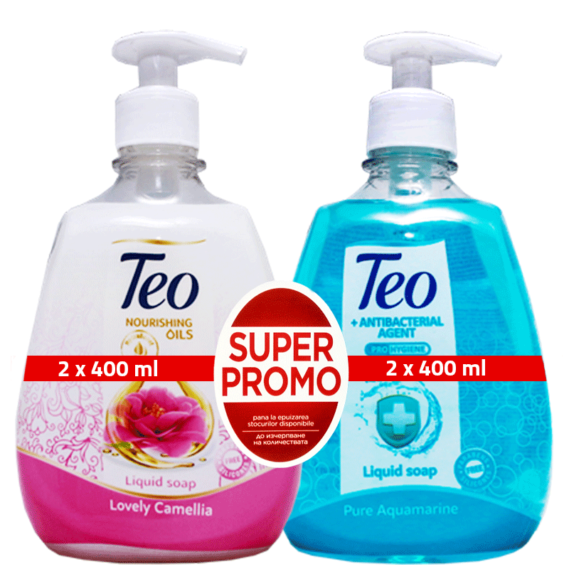 SĂPUN LICHID 2 x 400 ml., TEO (SUPER PROMO)