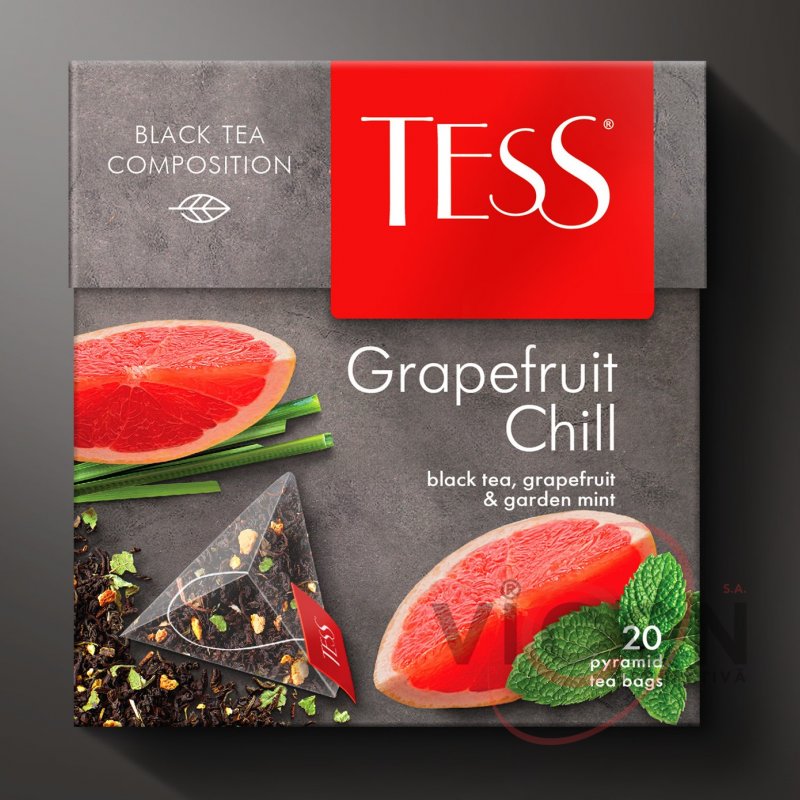 Ceai Tess Grapefruit Chill verde, piramide, 20 pachețele