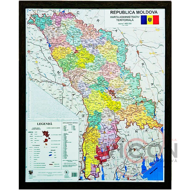 Harta administrativ-teritoriala a R.Moldova (75 x 94 cm) în cadru din ...