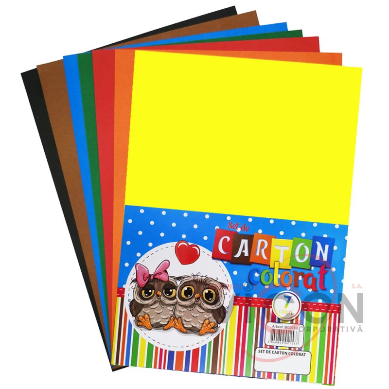 Carton colorat pe o parte, A4, 7 culori